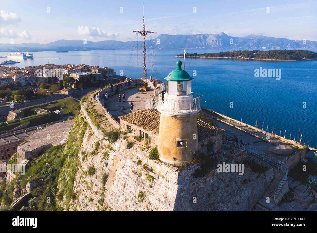 Aerial panoramic drone view of Old Venetian Fortress of Corfu, Palaio ...