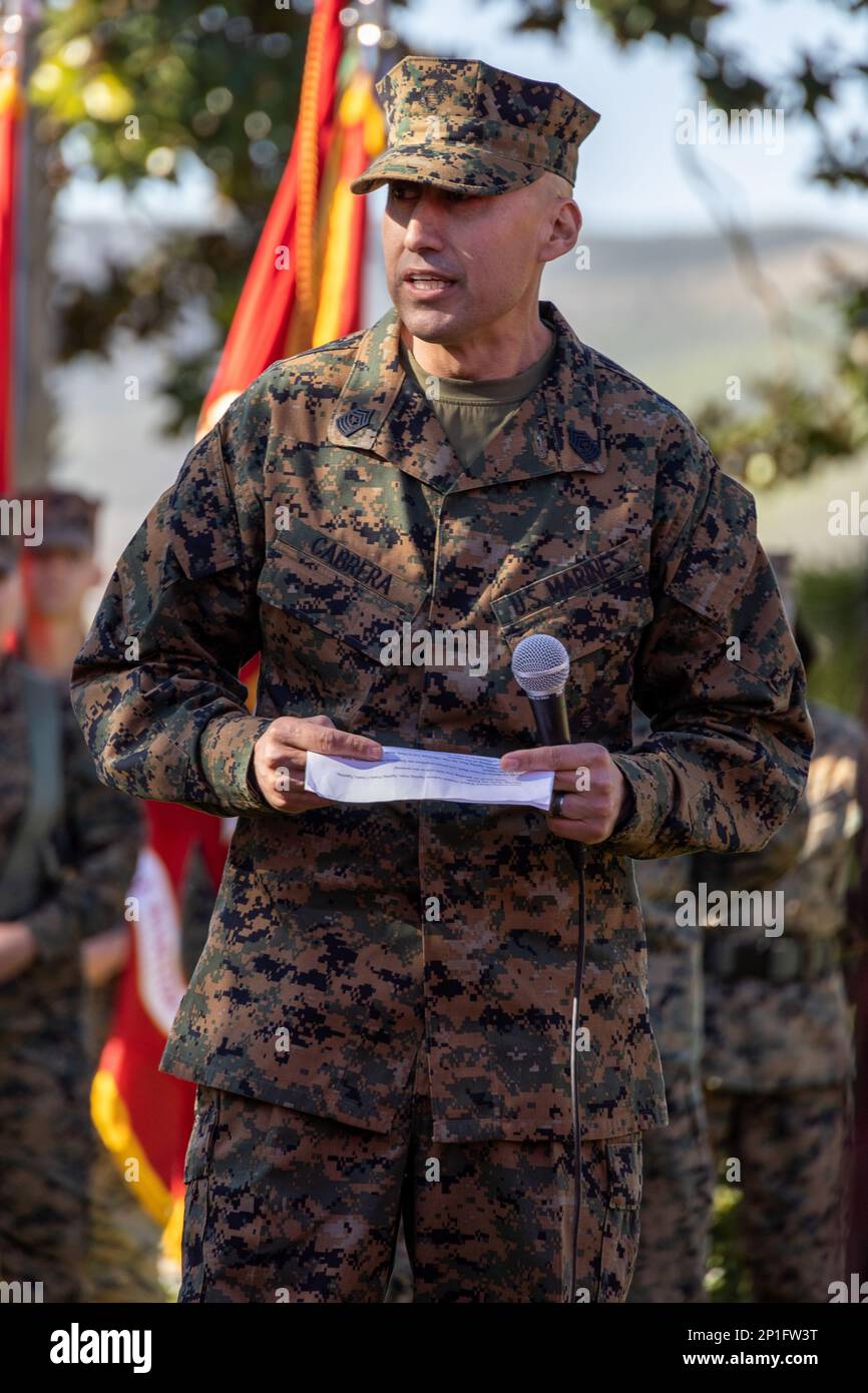U.S. Marine Corps Sgt. Maj. Fausto H. Cabrera, the incoming sergeant ...