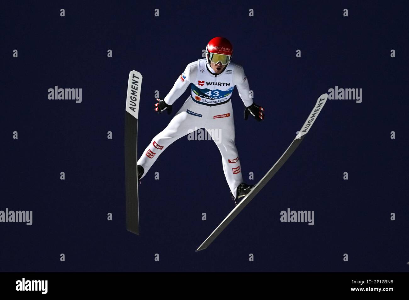 Manuel Fettner of Austria in action during the Men Ski Jumping HS138 ...