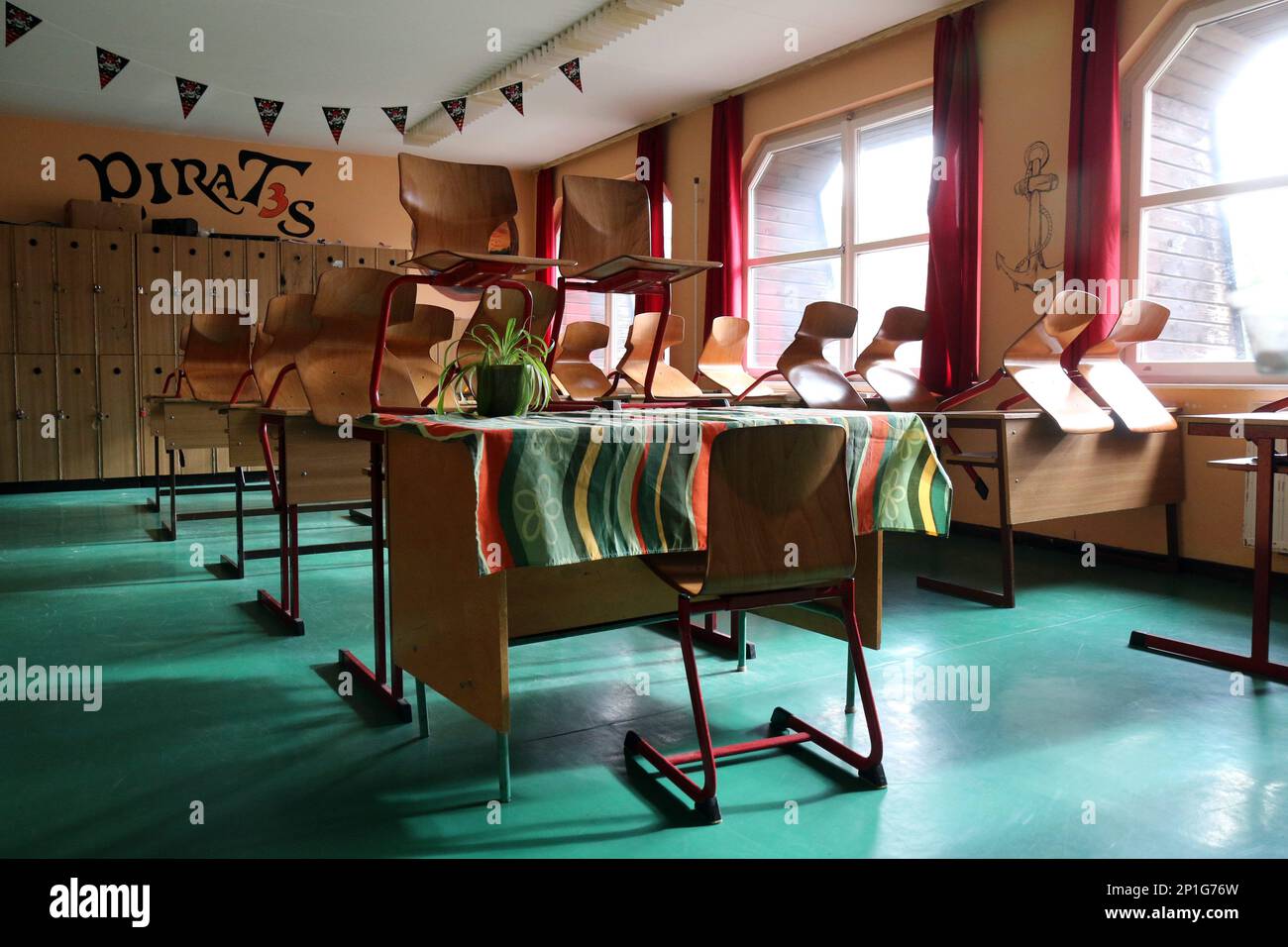 Empty classroom in the Herman Otto Grammar School in Miskolc, 173 kms ...