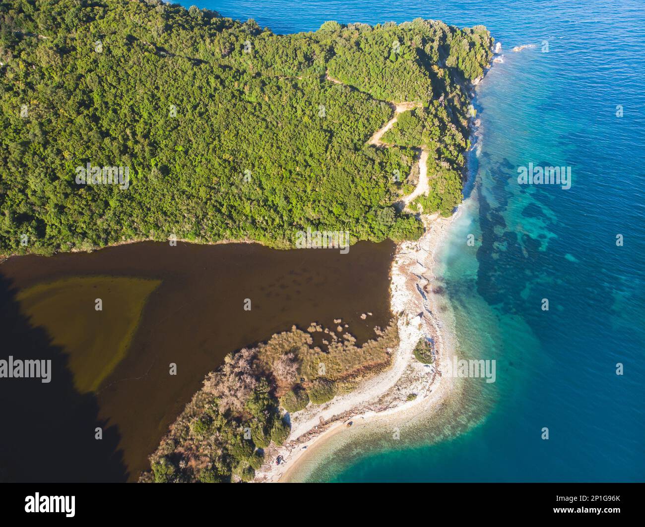 View of Erimitis coast landscape near Kassiopi and Agios Stefanos ...