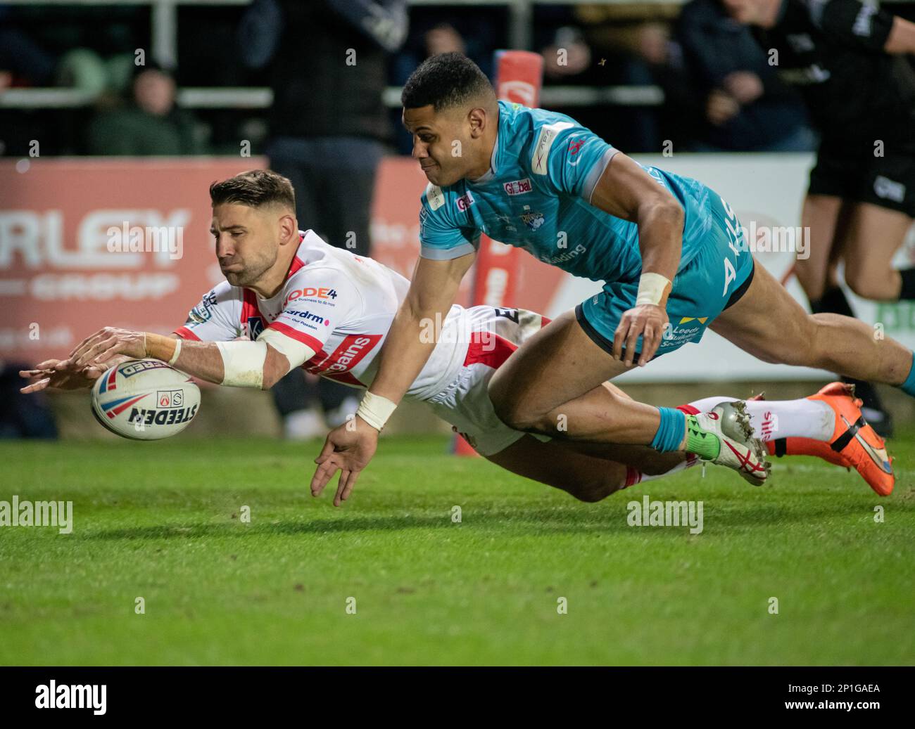 St Helens, Merseyside, England 3rd March 2023. Tommy Makinson scores ...