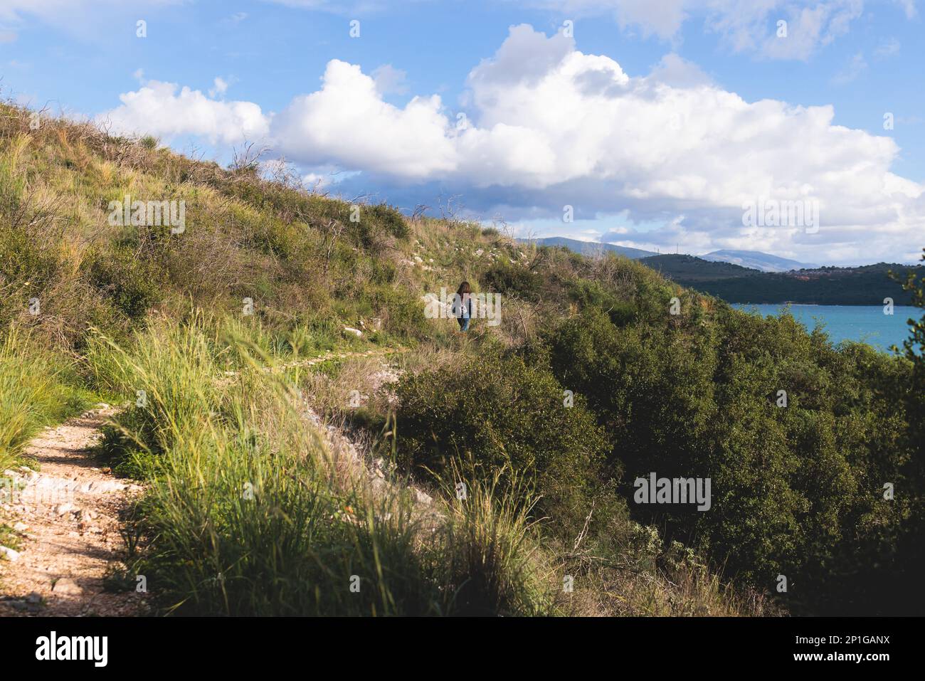 View of Erimitis coast landscape near Kassiopi and Agios Stefanos ...