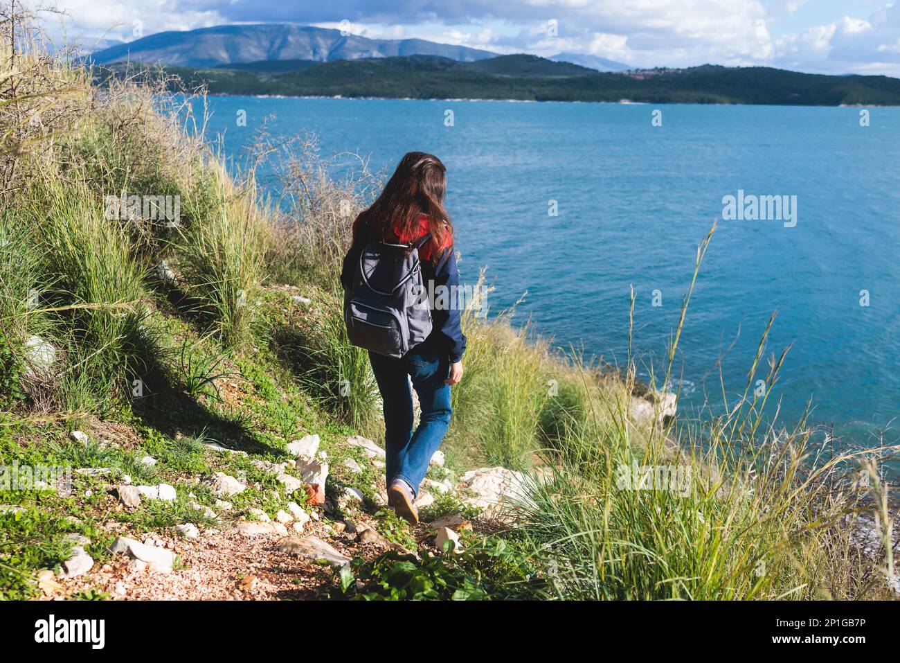 View of Erimitis coast landscape near Kassiopi and Agios Stefanos ...