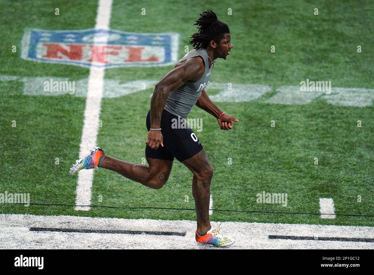 Maryland defensive back Tae Banks runs the 40-yard dash at the NFL ...
