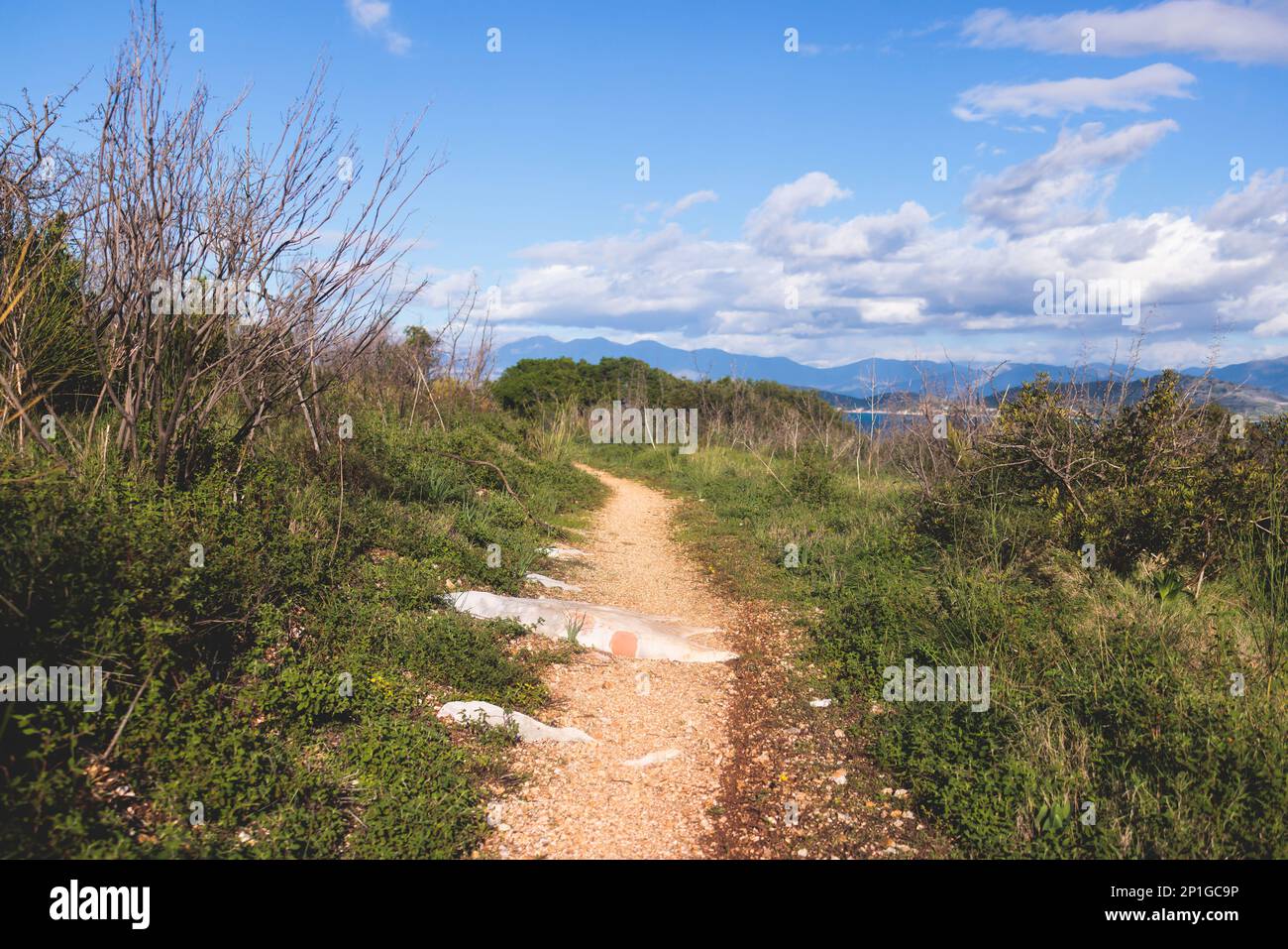 View of Erimitis coast landscape near Kassiopi and Agios Stefanos ...