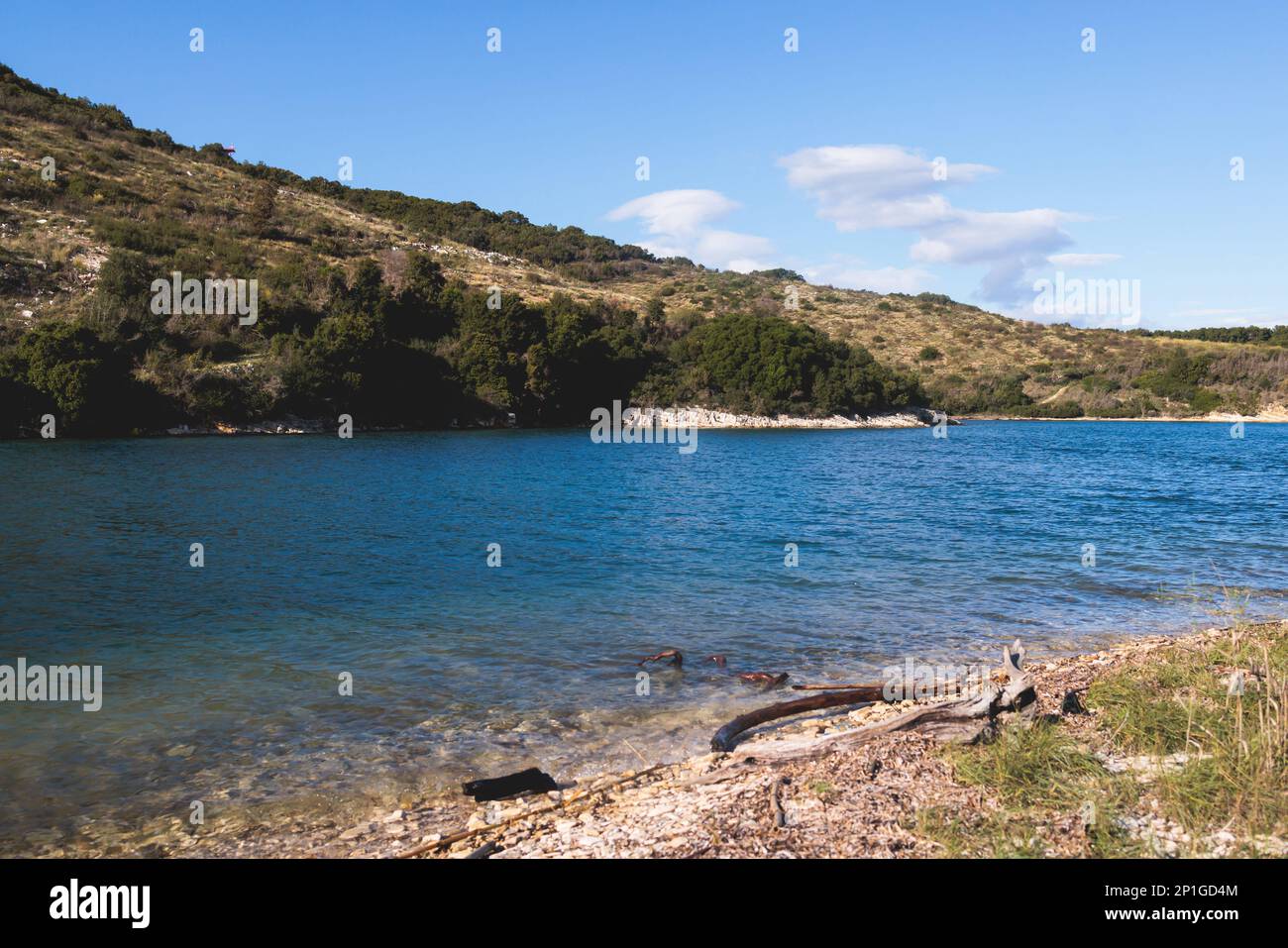 View of Erimitis coast landscape near Kassiopi and Agios Stefanos ...