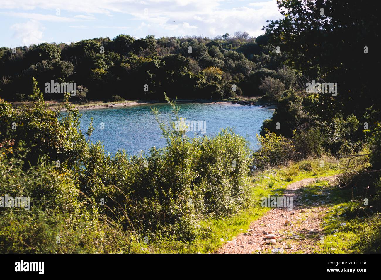 View of Erimitis coast landscape near Kassiopi and Agios Stefanos ...