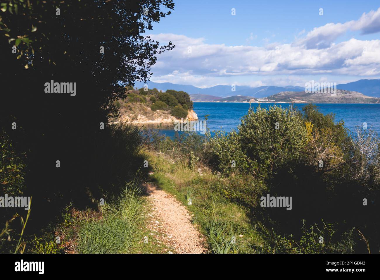 View of Erimitis coast landscape near Kassiopi and Agios Stefanos ...