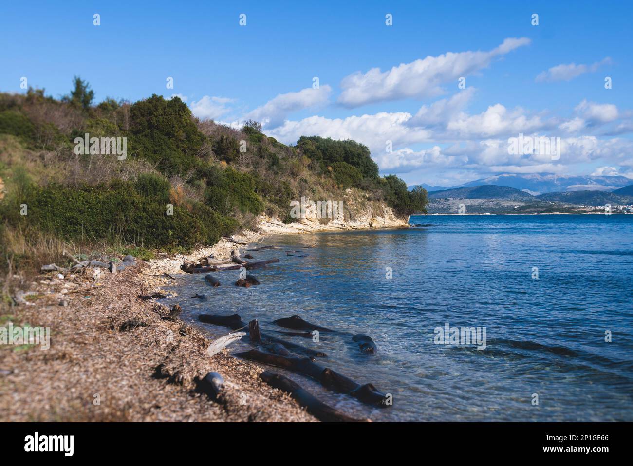 View of Erimitis coast landscape near Kassiopi and Agios Stefanos ...