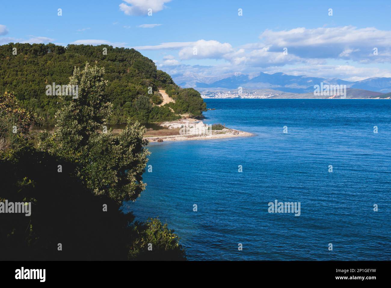 View of Erimitis coast landscape near Kassiopi and Agios Stefanos ...