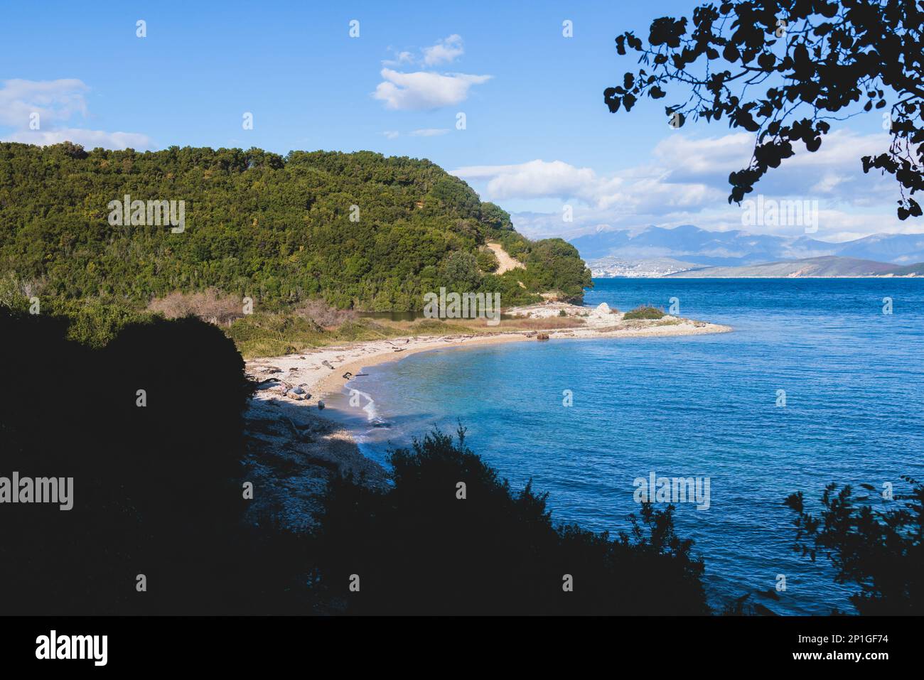 View of Erimitis coast landscape near Kassiopi and Agios Stefanos ...