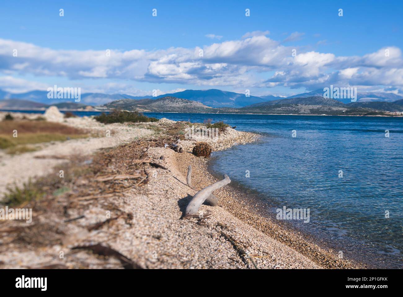 View of Erimitis coast landscape near Kassiopi and Agios Stefanos ...