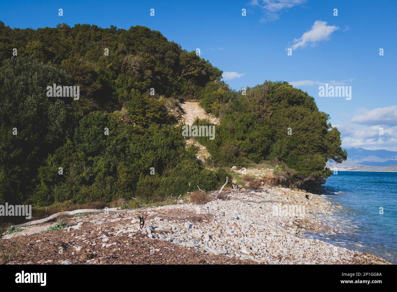 View of Erimitis coast landscape near Kassiopi and Agios Stefanos ...