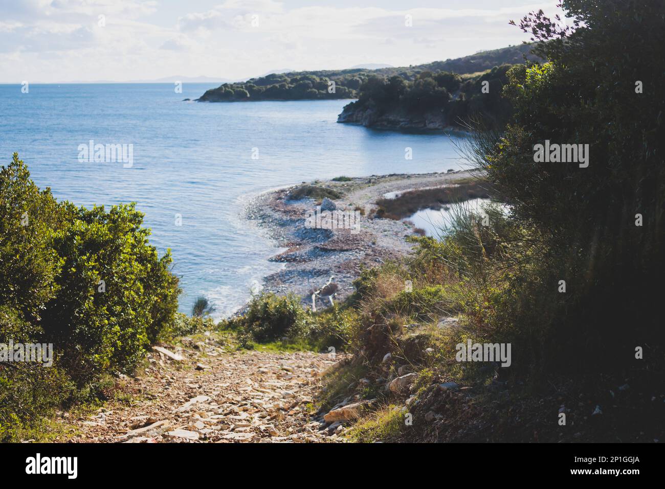 View of Erimitis coast landscape near Kassiopi and Agios Stefanos ...