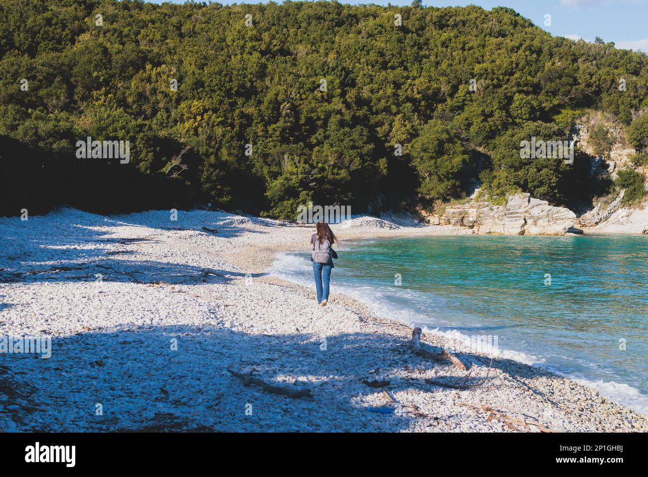 View of Erimitis coast landscape near Kassiopi and Agios Stefanos ...