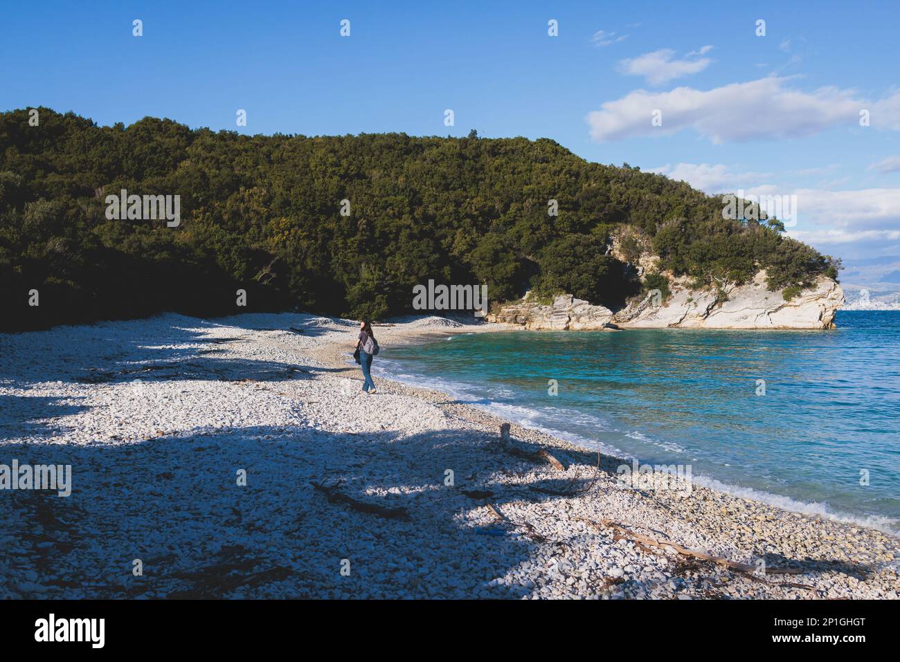 View of Erimitis coast landscape near Kassiopi and Agios Stefanos ...
