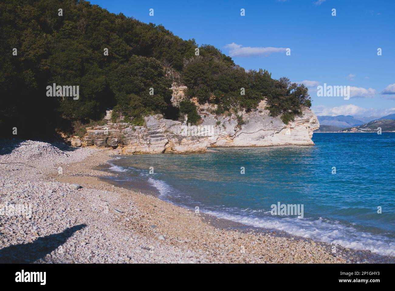 View of Erimitis coast landscape near Kassiopi and Agios Stefanos ...