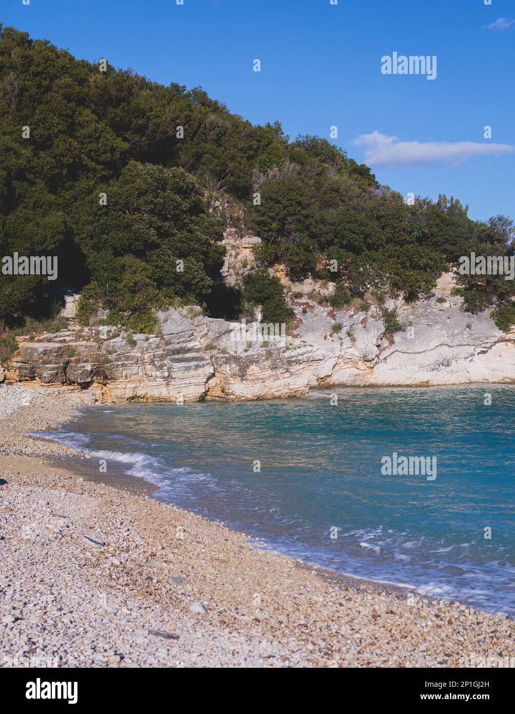 View of Erimitis coast landscape near Kassiopi and Agios Stefanos ...