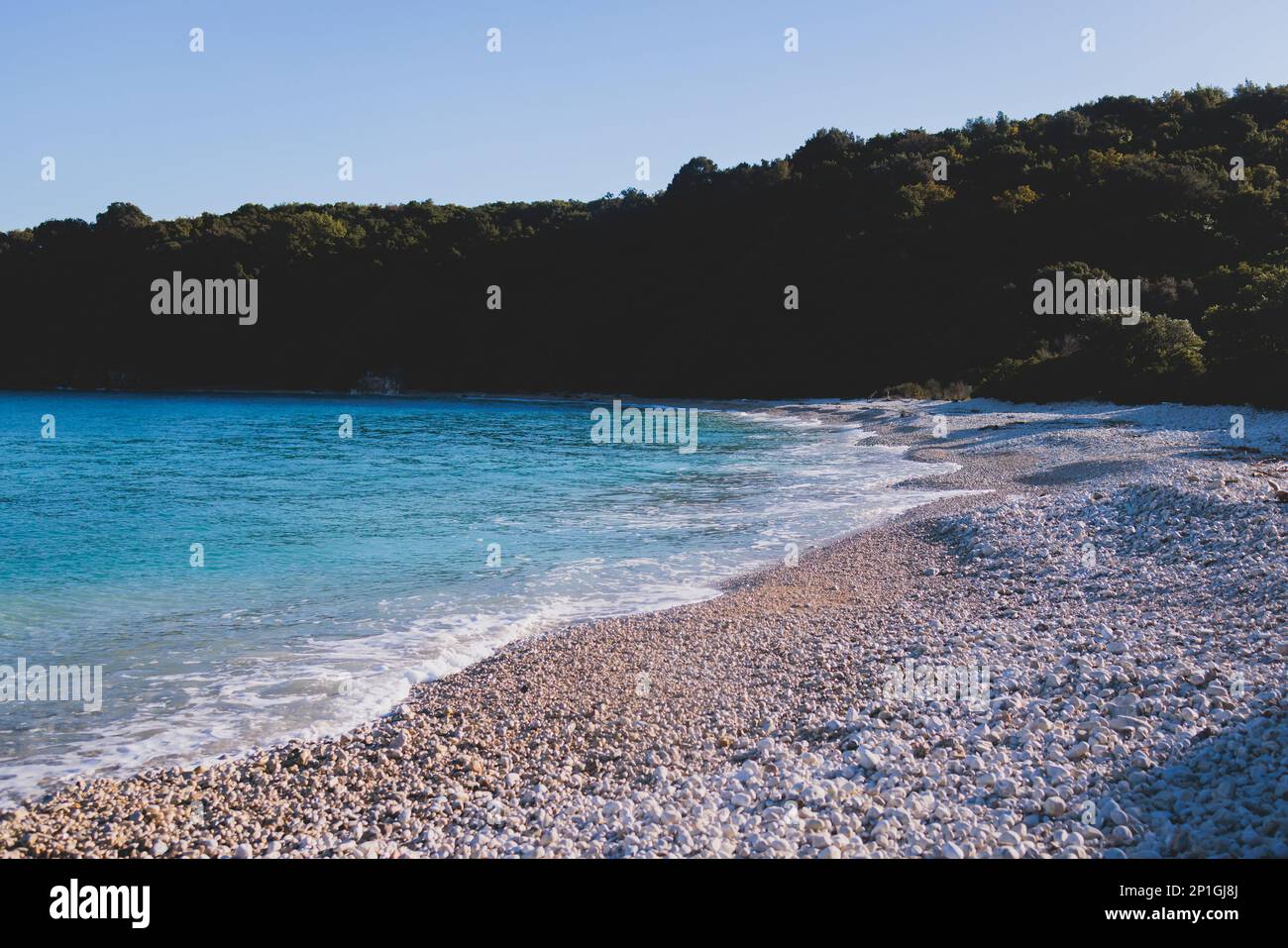 View of Erimitis coast landscape near Kassiopi and Agios Stefanos ...