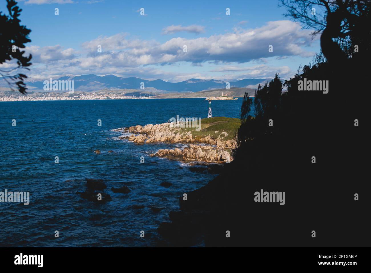 View of Erimitis coast landscape near Kassiopi and Agios Stefanos ...