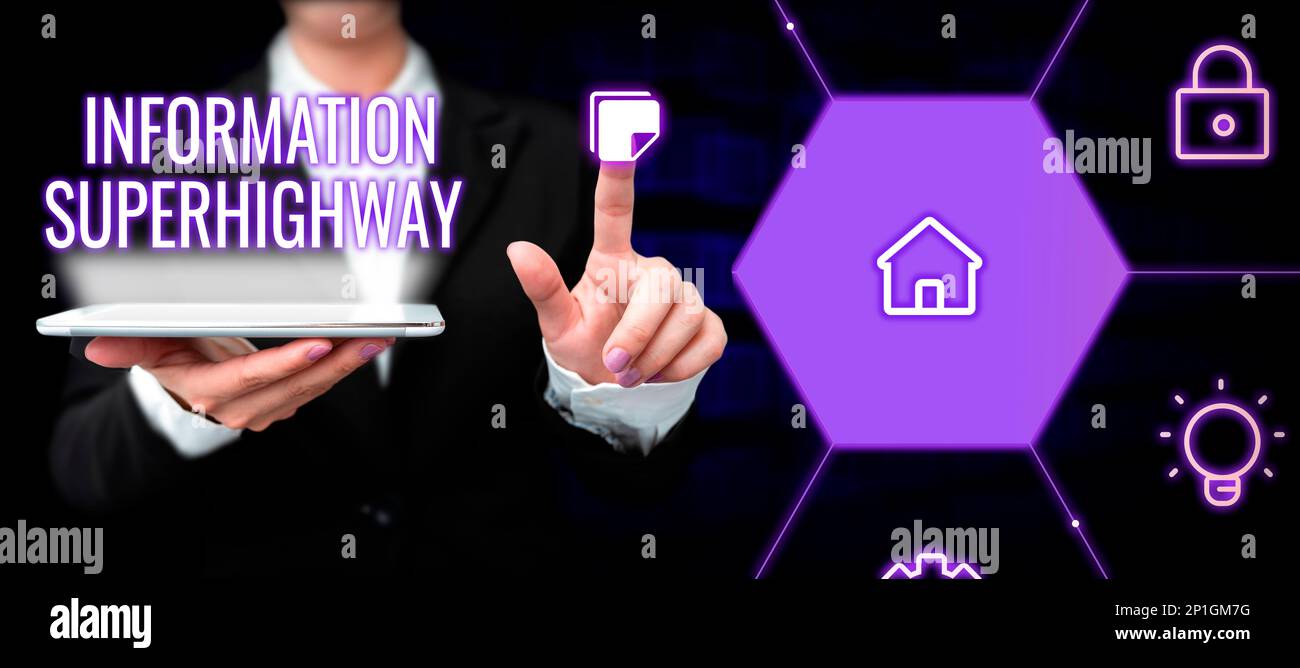 Conceptual caption Information Superhighway. Word Written on place ...