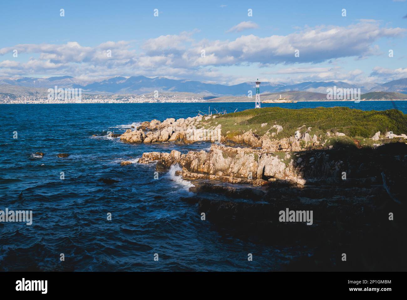 View of Erimitis coast landscape near Kassiopi and Agios Stefanos ...