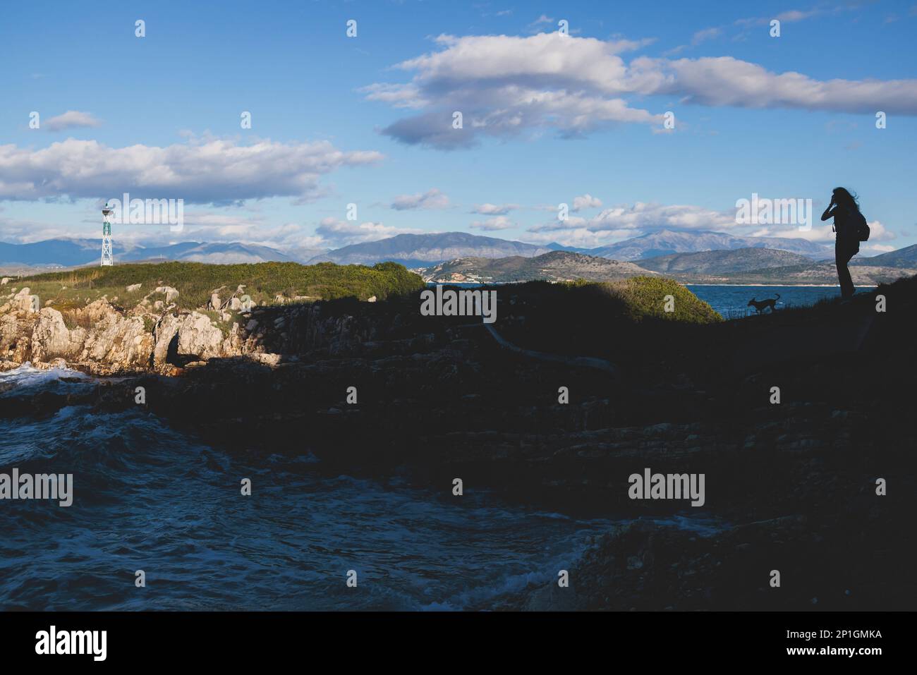 View of Erimitis coast landscape near Kassiopi and Agios Stefanos ...