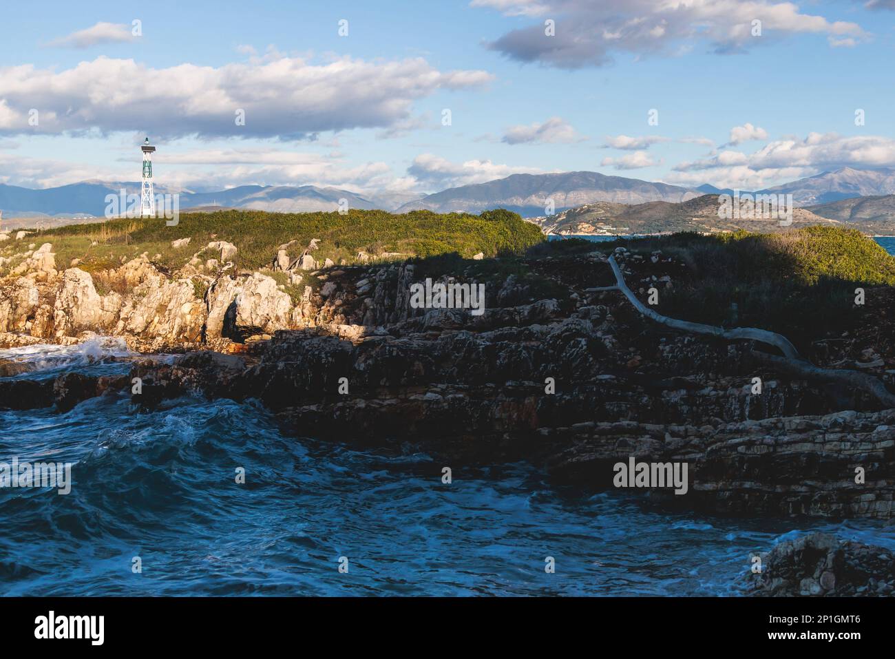 View of Erimitis coast landscape near Kassiopi and Agios Stefanos ...