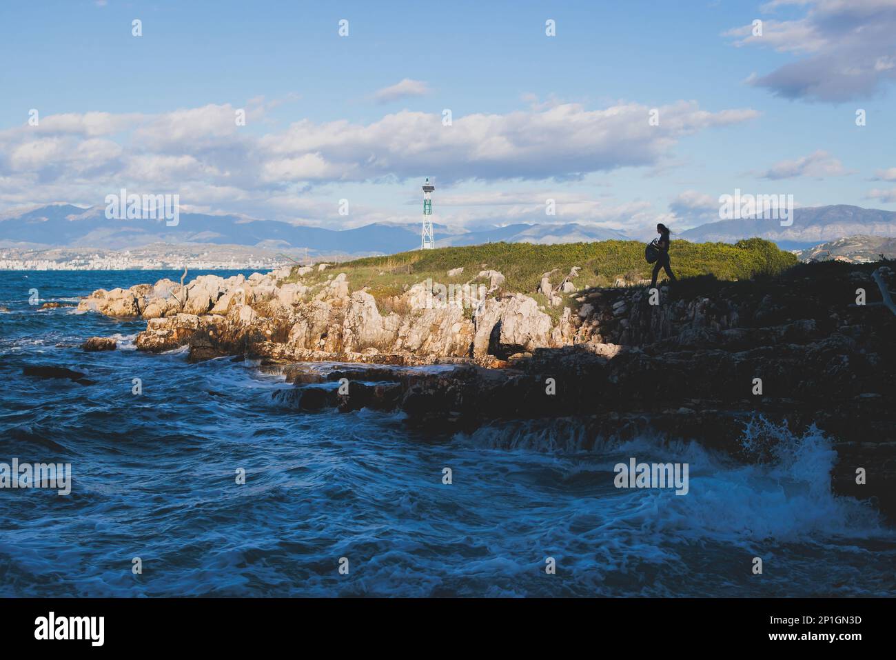 View of Erimitis coast landscape near Kassiopi and Agios Stefanos ...