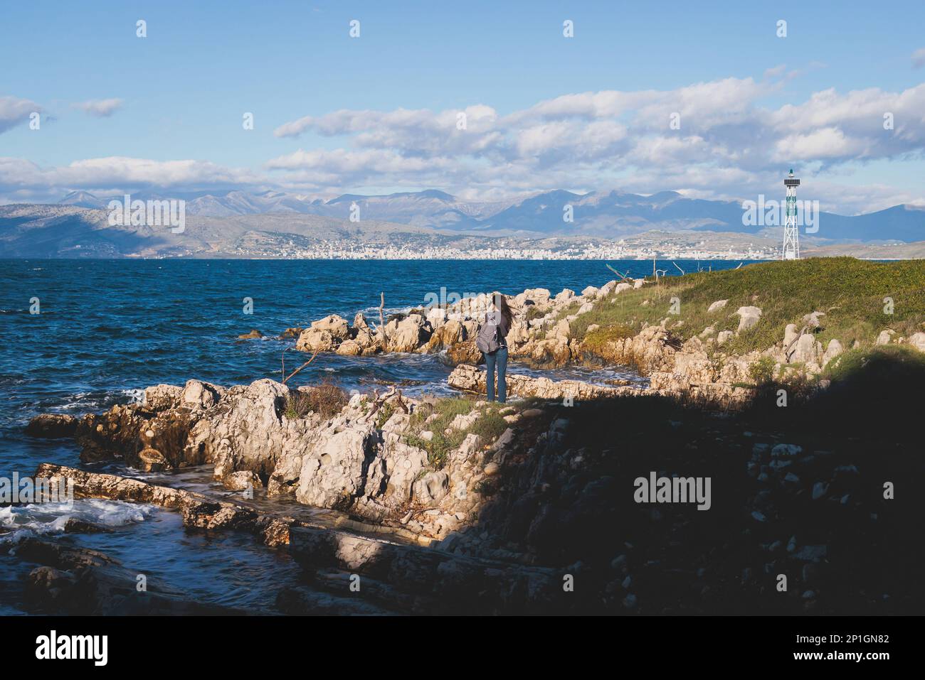 View of Erimitis coast landscape near Kassiopi and Agios Stefanos ...
