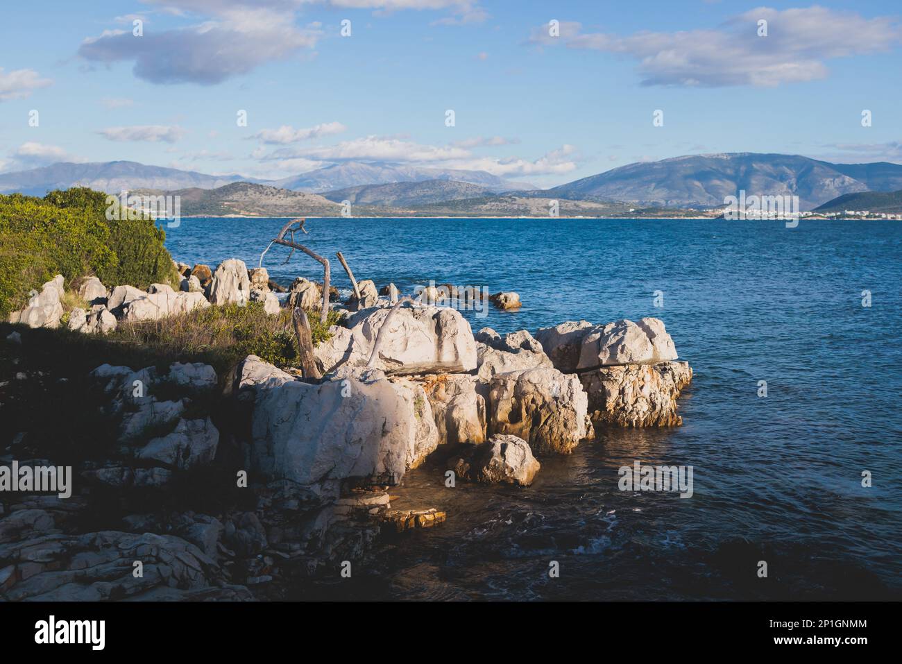 View of Erimitis coast landscape near Kassiopi and Agios Stefanos ...