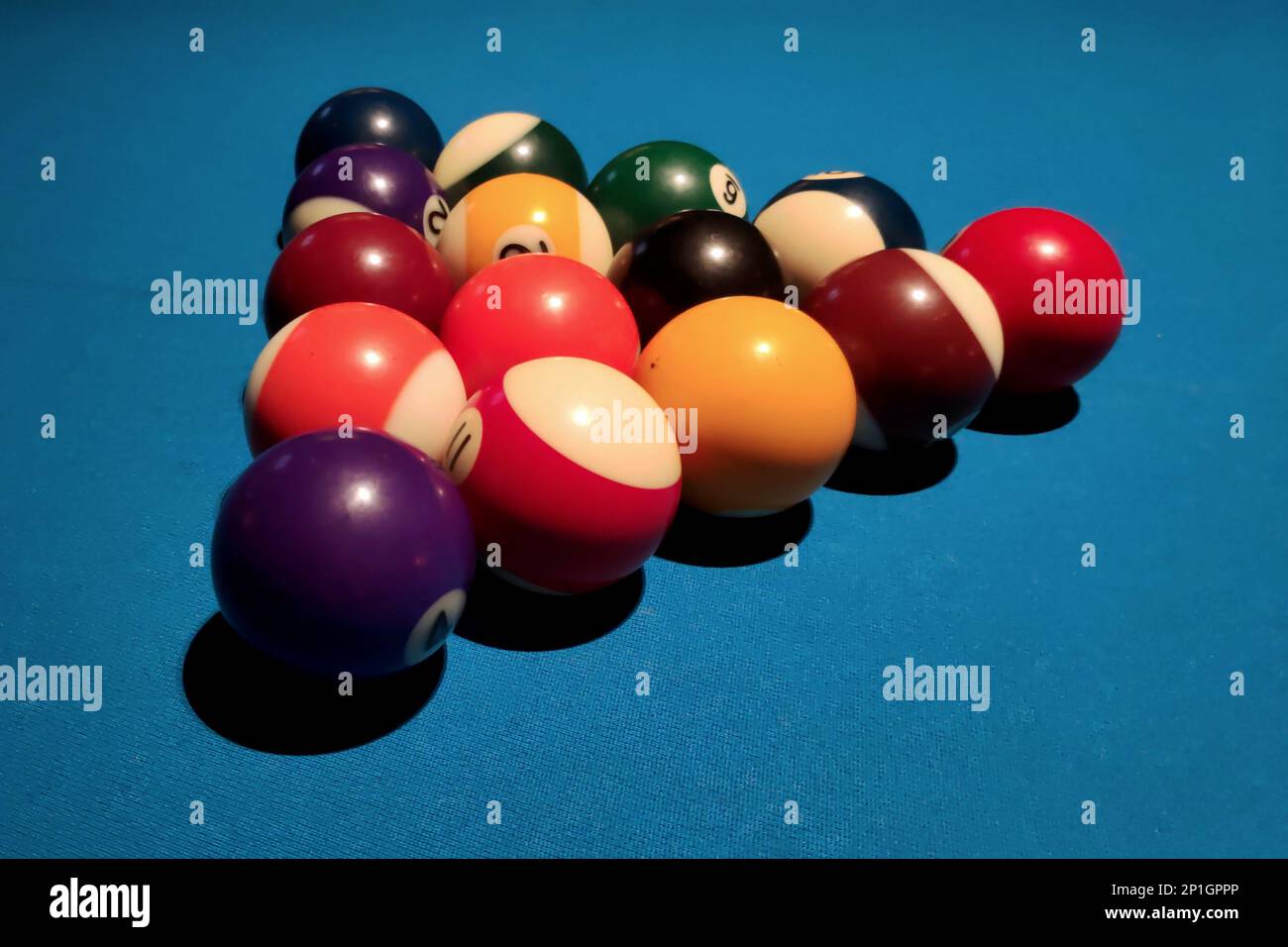 Close-up on pool balls pyramid Stock Photo - Alamy