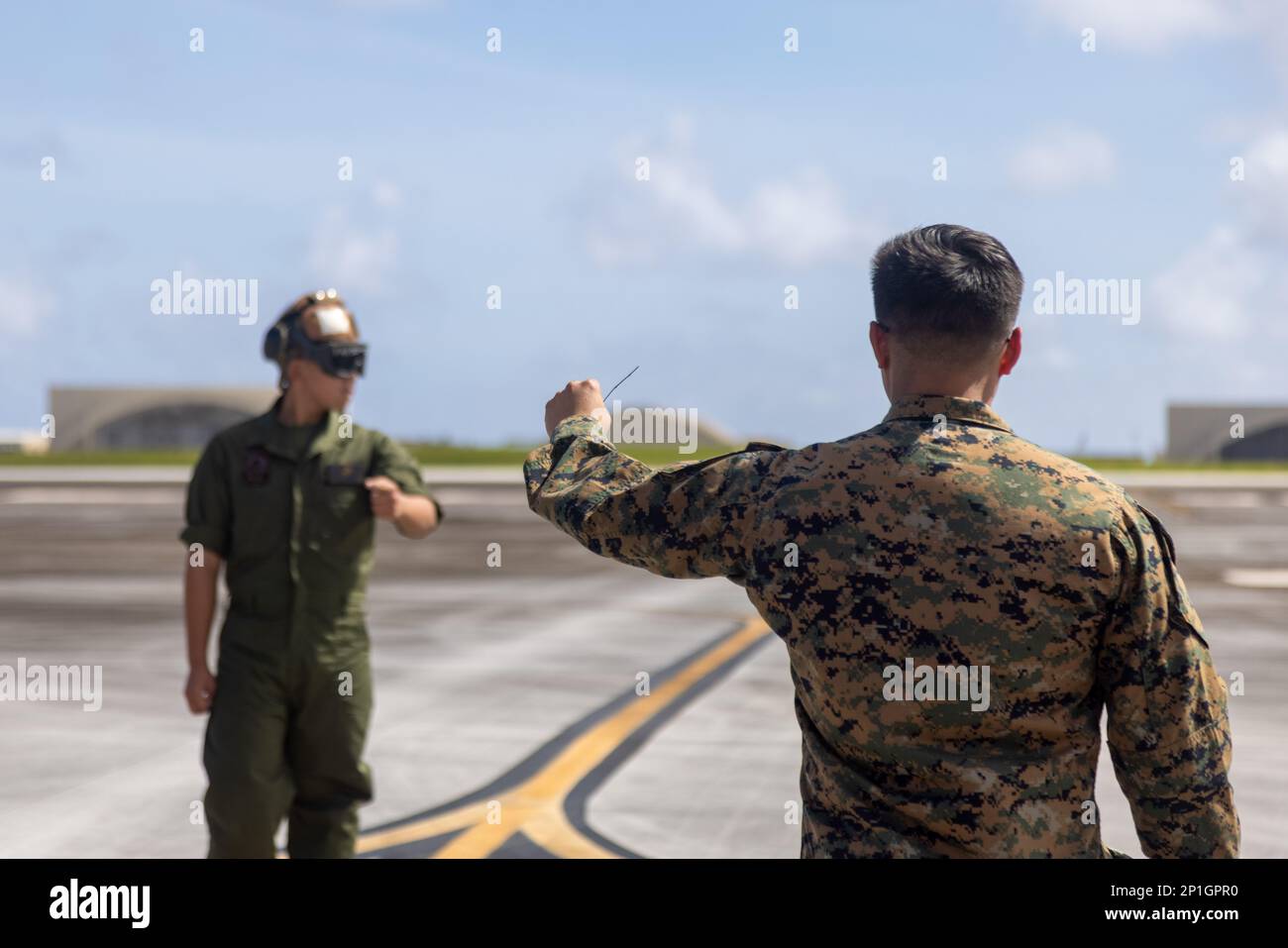 A U.S. Marine with Marine Fighter Attack Squadron (VMFA) 312 identifies ...
