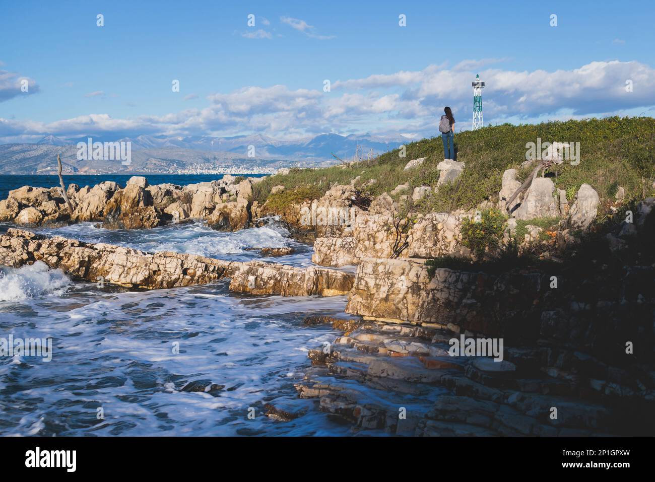 View of Erimitis coast landscape near Kassiopi and Agios Stefanos ...