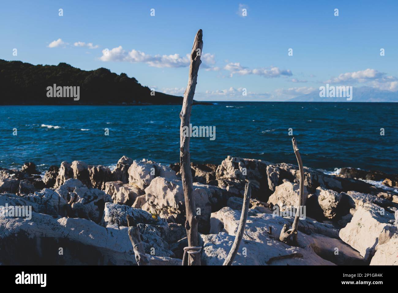 View of Erimitis coast landscape near Kassiopi and Agios Stefanos ...