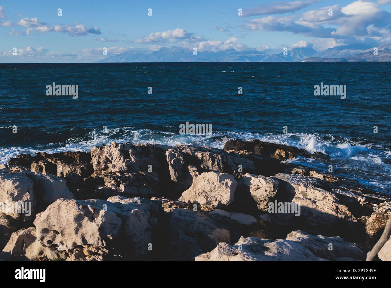 View of Erimitis coast landscape near Kassiopi and Agios Stefanos ...