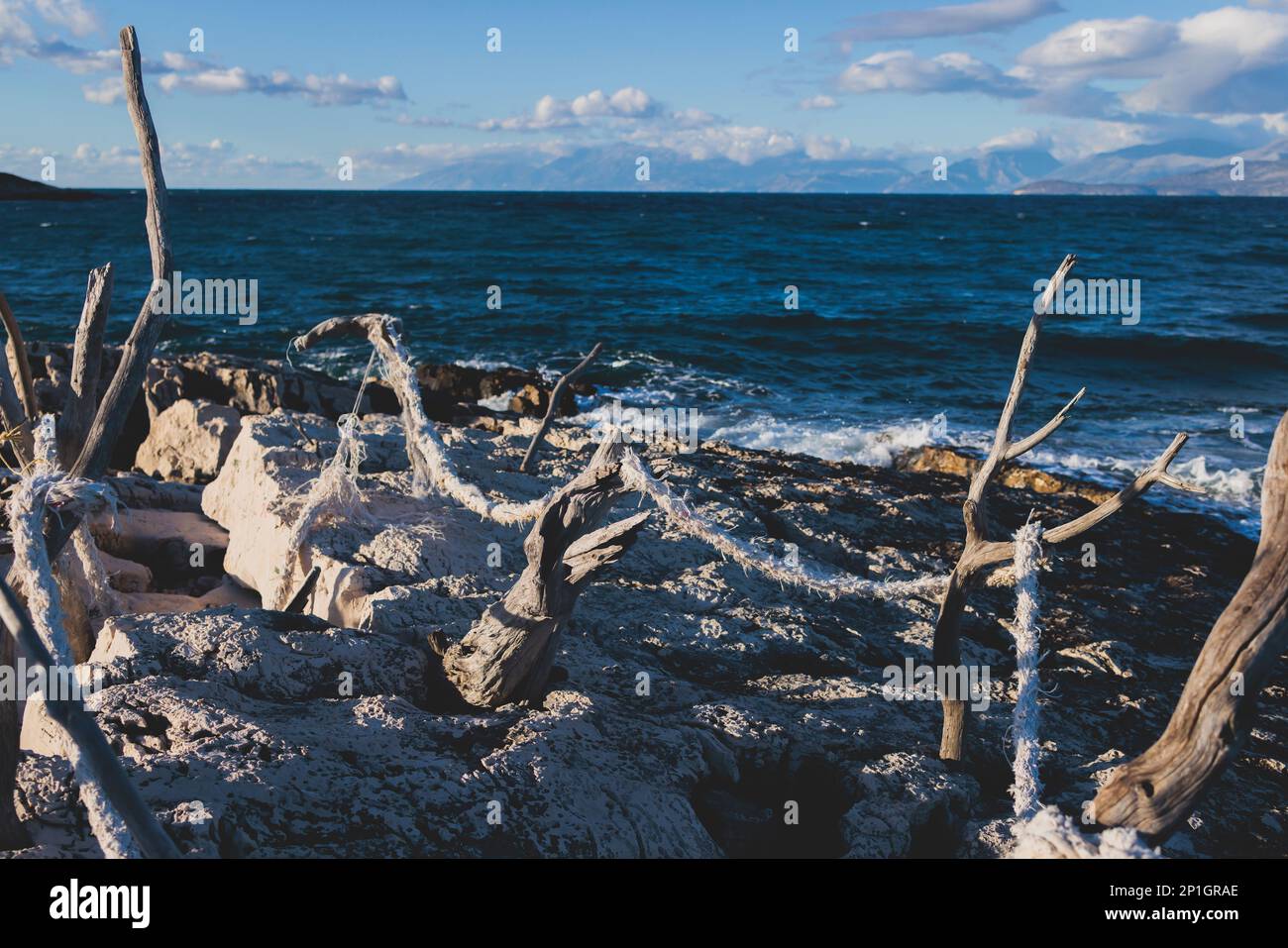 View of Erimitis coast landscape near Kassiopi and Agios Stefanos ...