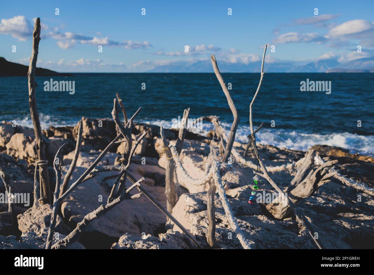 View of Erimitis coast landscape near Kassiopi and Agios Stefanos ...