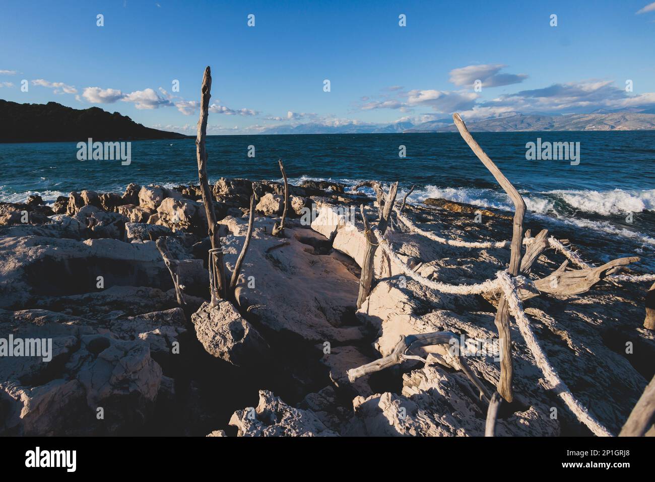 View of Erimitis coast landscape near Kassiopi and Agios Stefanos ...
