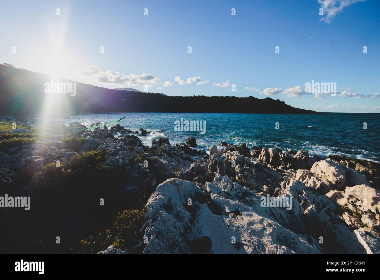 View of Erimitis coast landscape near Kassiopi and Agios Stefanos ...