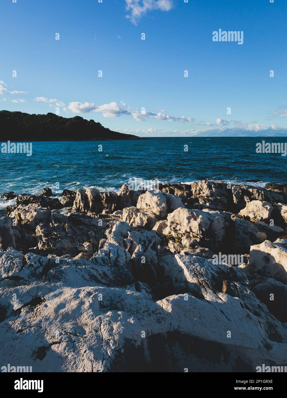 View of Erimitis coast landscape near Kassiopi and Agios Stefanos ...