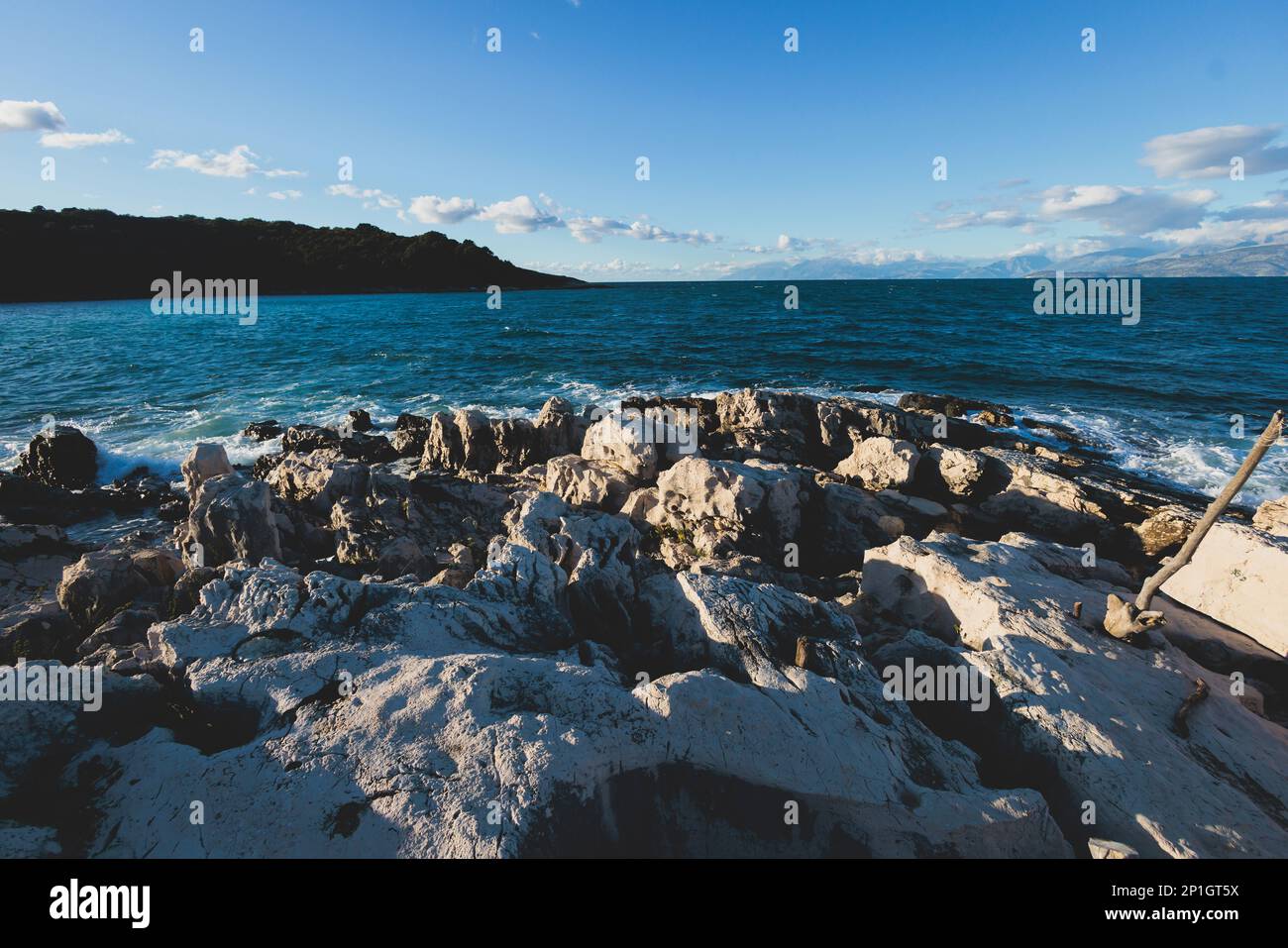 View of Erimitis coast landscape near Kassiopi and Agios Stefanos ...