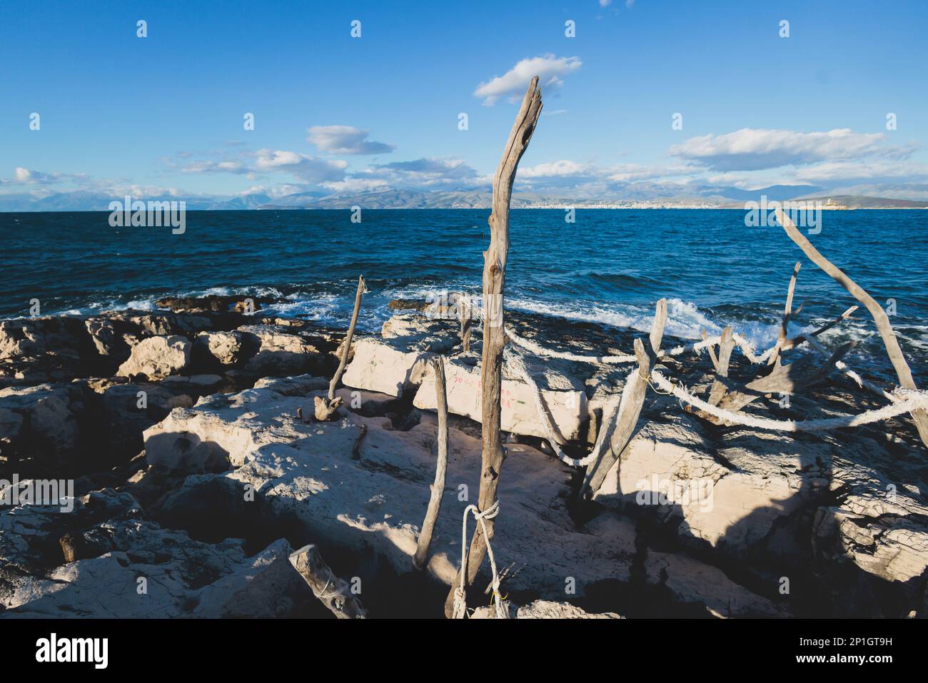 View of Erimitis coast landscape near Kassiopi and Agios Stefanos ...