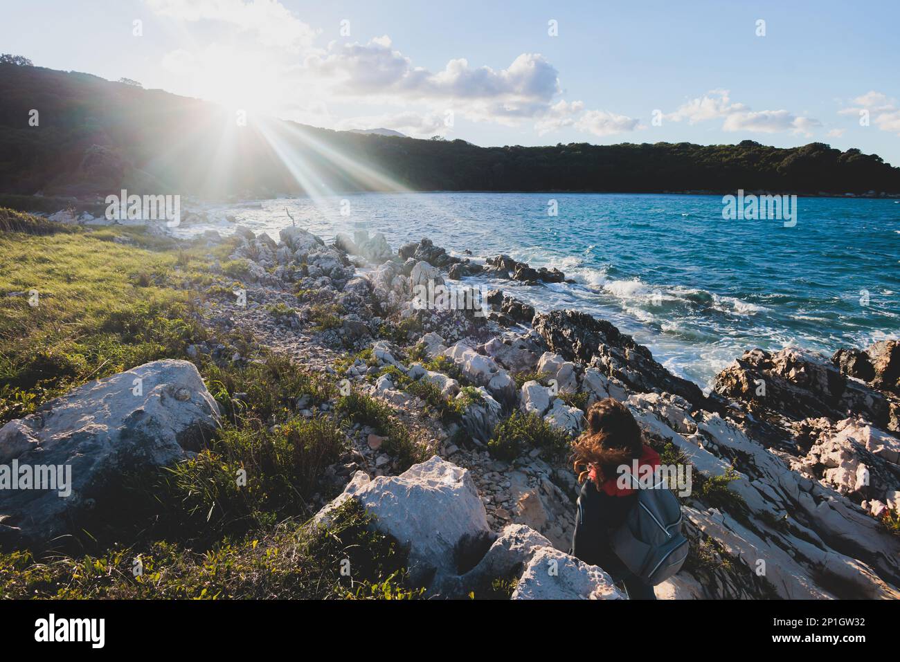 View of Erimitis coast landscape near Kassiopi and Agios Stefanos ...