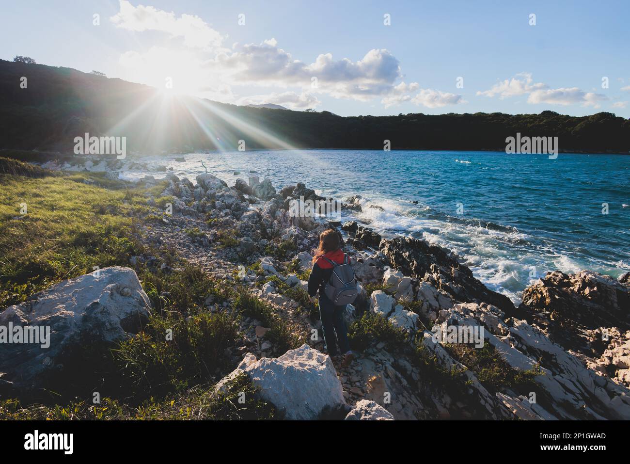 View of Erimitis coast landscape near Kassiopi and Agios Stefanos ...