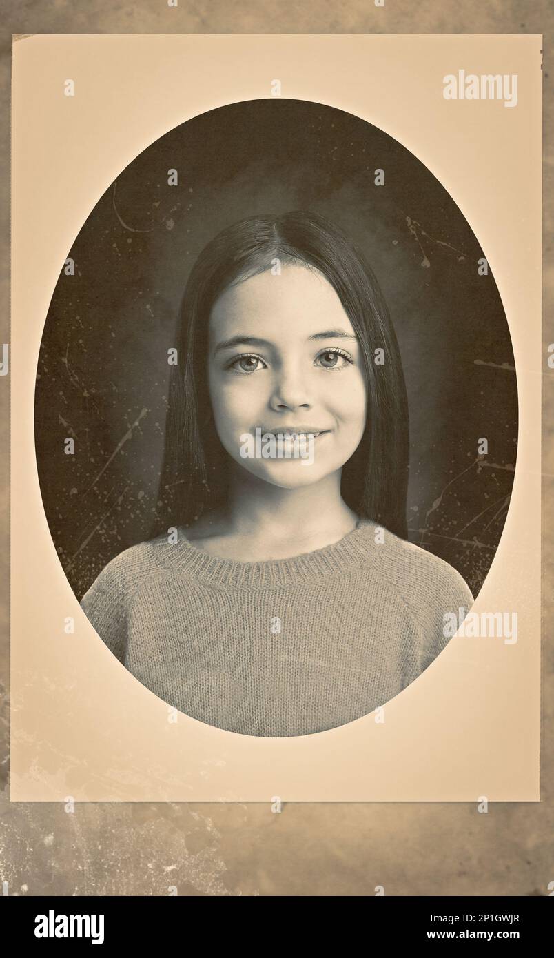 Old picture of cute little girl. Portrait for family tree Stock Photo ...