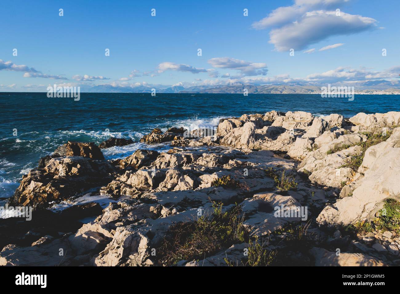 View of Erimitis coast landscape near Kassiopi and Agios Stefanos ...