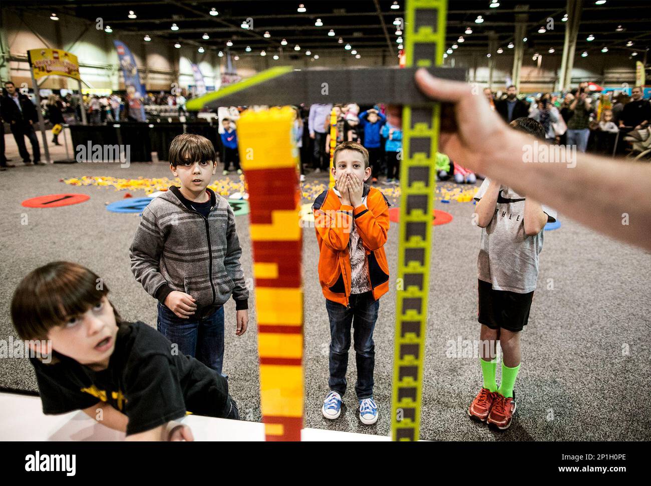 Jack Heisler of Scranton(center) watches as his teams' tower is ...