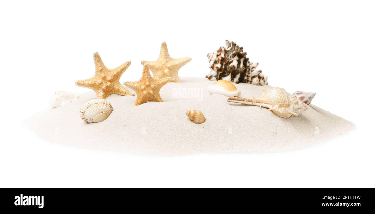 Starfish and seashells on sand beach Cut Out Stock Images & Pictures ...